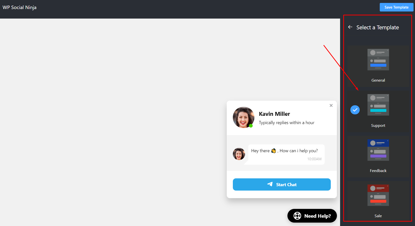Template Layout Of Social Chat Platforms Of WP Social Ninja