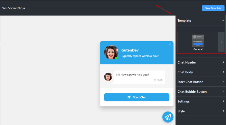 Template Layout Of Social Chat Platforms Of WP Social Ninja