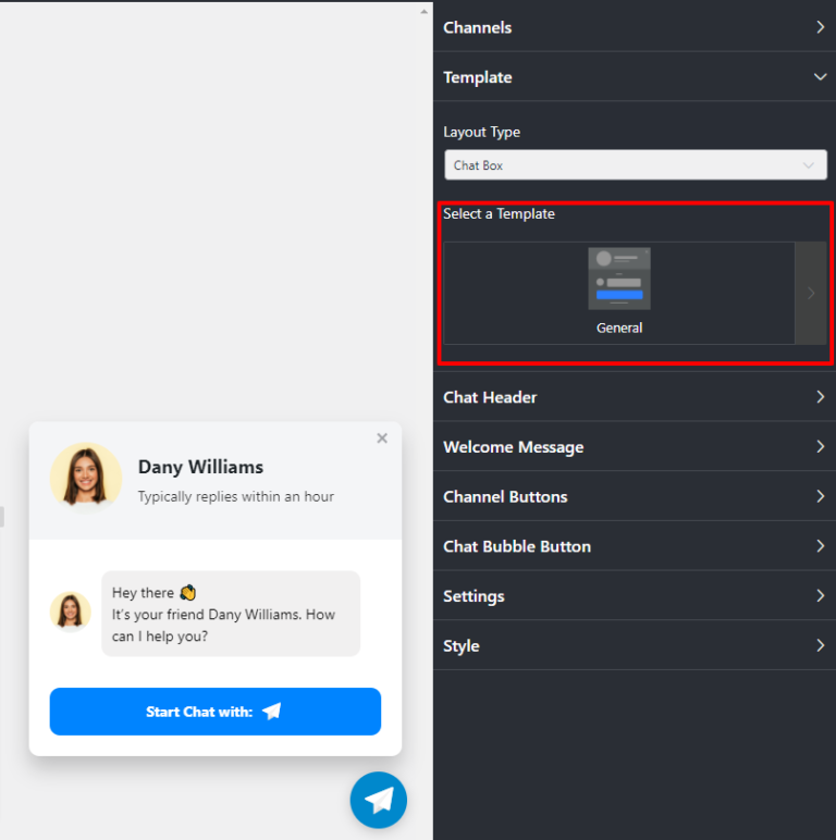 Template Layout Of Social Chat Platforms Of WP Social Ninja