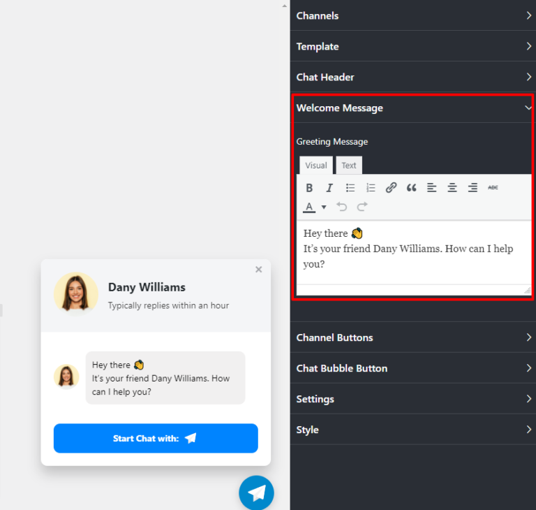 Template Layout Of Social Chat Platforms Of WP Social Ninja